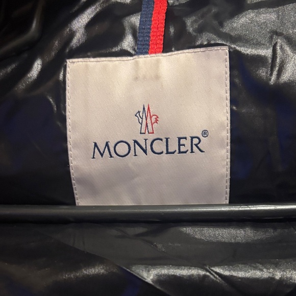 Moncler | Jackets & Coats | Moncler Shiny Black Jacket With White ...